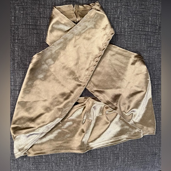 Tops | Gold Backless Cut Out Crop Satin Halter Top | Poshmark